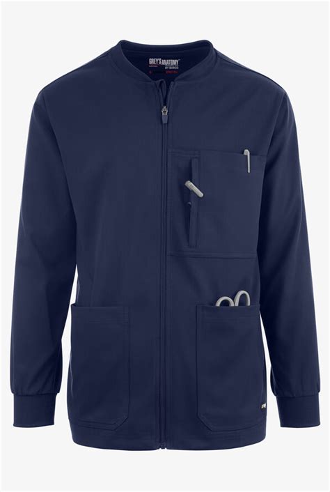 Greys Anatomy Spandex React Mens 5 Pocket Zip Front Scrub Jacket