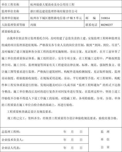 监理单位人防工程质量评估报告 润华人防 100字范文118