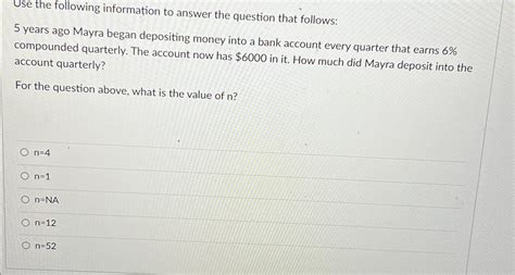 Solved Use The Following Information To Answer The Question Chegg