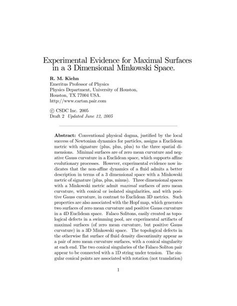 Pdf Experimental Evidence For Maximal Surfaces In A 3 Dimensional
