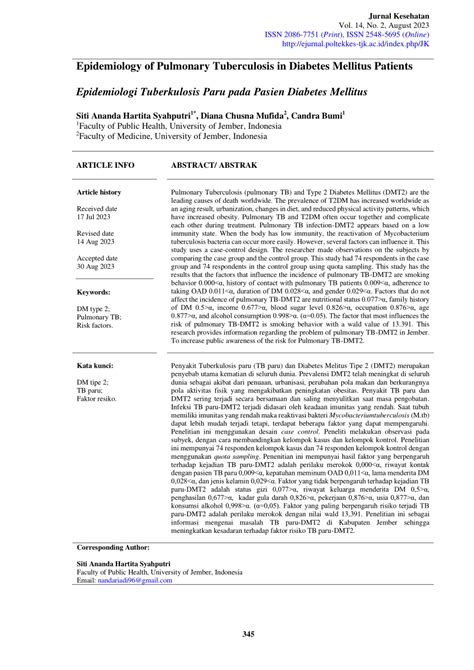 pdf epidemiology of pulmonary tuberculosis in diabetes mellitus patients