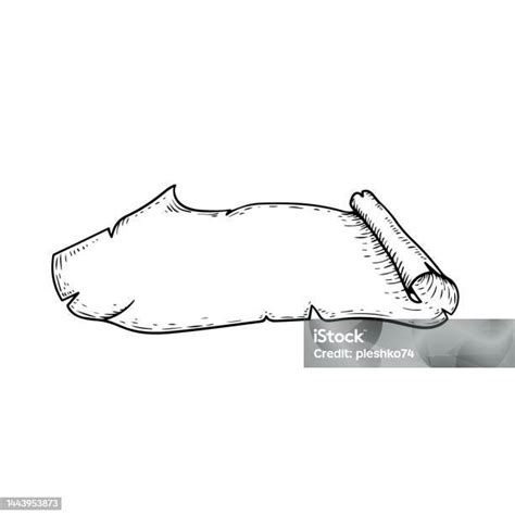 손으로 그린 종이 두루마리 양피지 스케치 스타일은 고대 원고 롤을 열었습니다 골동품 중세 종이 편지 스크롤 빈 템플릿입니다 게임