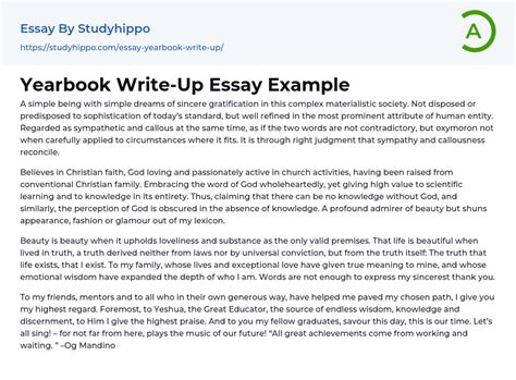 Yearbook Write Up Essay Example