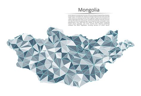 몽골 통신 네트워크지도 포인트와 모양과 공간으로 구성된 도시 또는 인구 밀도의 형태로 라이트가있는 글로벌맵의 낮은 폴리 이미지 벡터입니다 편집하기 쉬운 0명에 대한 스톡