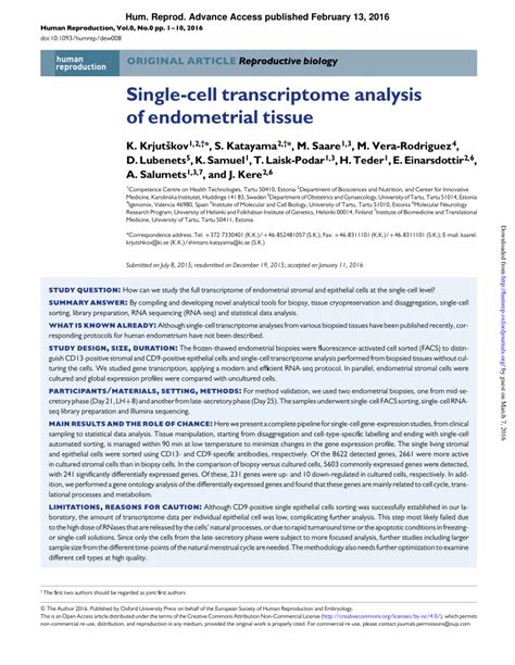 Pdf Single Cell Transcriptome Analysis Of Endometrial Tissue