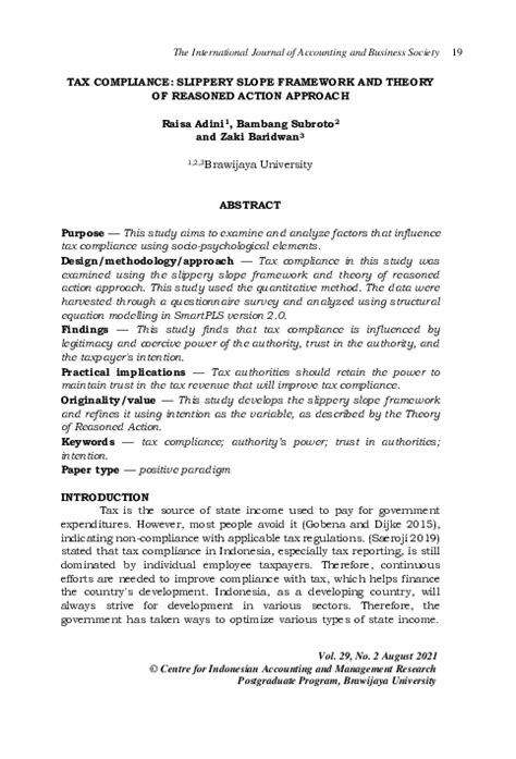 Pdf Tax Compliance Slippery Slope Framework And Theory Of Reasoned