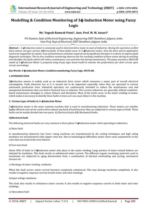 Irjet Modelling And Condition Monitoring Of 3훟 Induction Motor Using