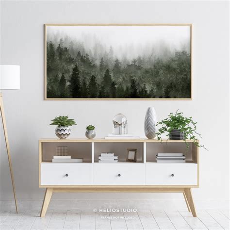 Misty Forest Art Printmisty Mountain Forest Large Wall Etsy
