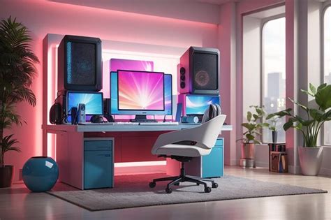 Premium Ai Image 3d Computer Workstation With Desk In Room