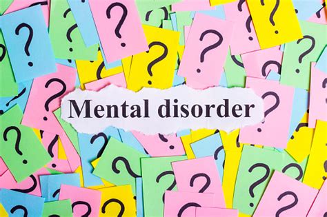 물음표의 배경에 대 한 다채로운 스티커 메모에 정신 장애 증후군 텍스트 Mental Wellbeing에 대한 스톡 사진 및 기타