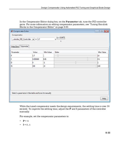 Simulink Control Design In The Compensator Editor Dialog Box On The Parameter Tab Tune