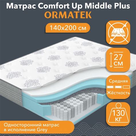 Матрас ORMATEK Comfort Up Middle Plus_белый_серый, Независимые пружины ...