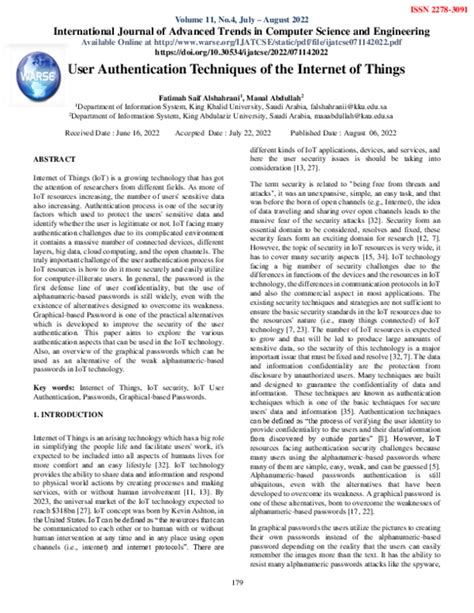 pdf user authentication techniques of the internet of things