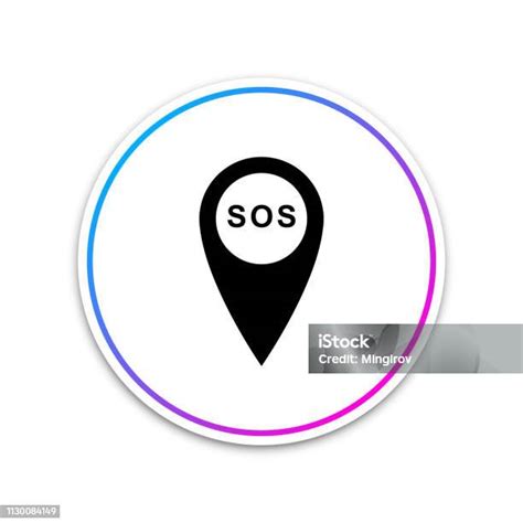 Sos 아이콘이 흰색 배경에 고립 된 마커 위치 Sos 호출 위치 표식입니다 지도 포인터 기호입니다 텍스트를 사용 하는 Sos