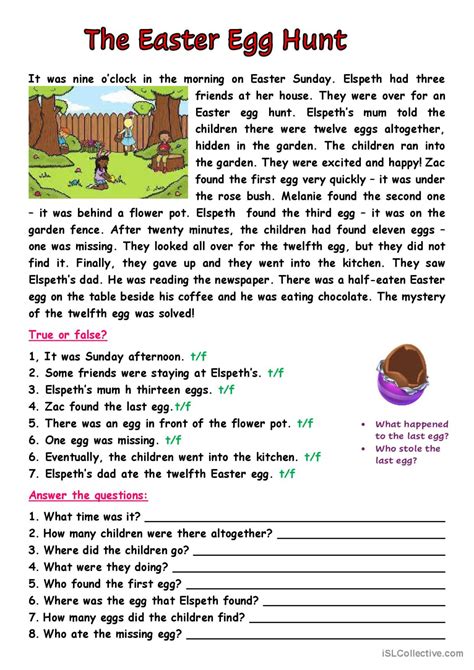 The Easter Egg Hunt General Grammar English Esl Worksheets Pdf And Doc