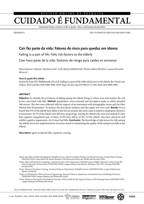 PDF Cair Faz Parte Da Vida Fatores De Risco Para Quedas Em Idosos