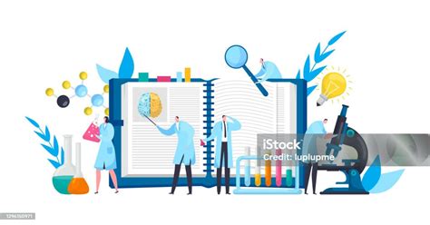 책 현미경 실험 과학 플랫 벡터 일러스트와 발견 실험실에서 과학자 실험실 장비 화학 시험 관 개념에 대한 스톡 벡터 아트 및 기타 이미지 Istock