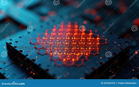 Extreme Close Up View Of Graphene Based Biosensor Red Glowing Lines Show Biomolecule Detection