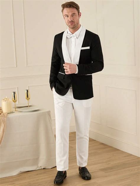 Manfinity Mode Woven Men S Slim Fit Shawl Collar Contrasting Color Suit