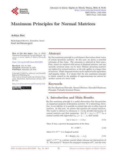 Pdf Maximum Principles For Normal Matrices