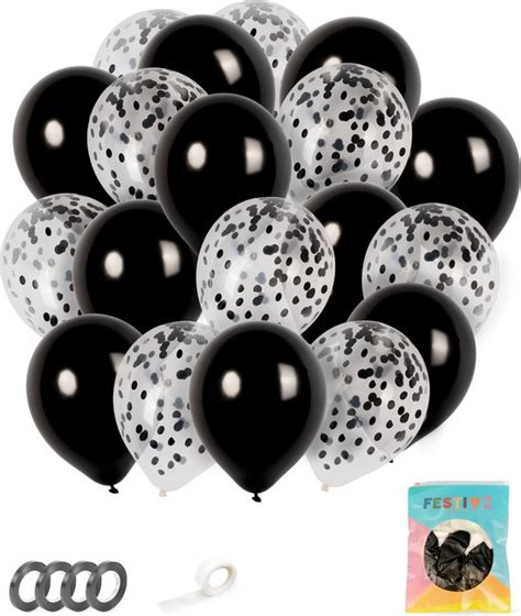 Festivz 40 Stuks Zwart Ballonnen Met Lint Decoratie Feestversiering