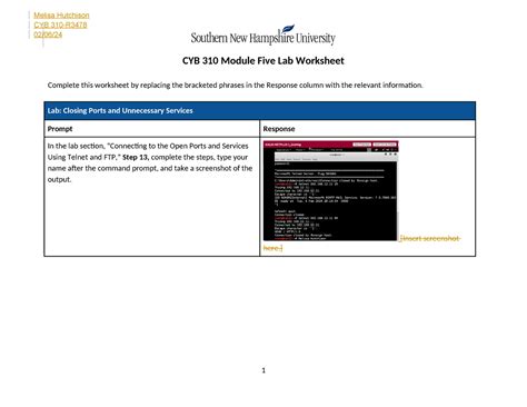 CYB Module Five Lab WS Melisa Hutchison CYB R CYB Module Five Lab Worksheet