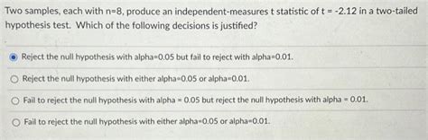 solved two samples each with n 8 produce an