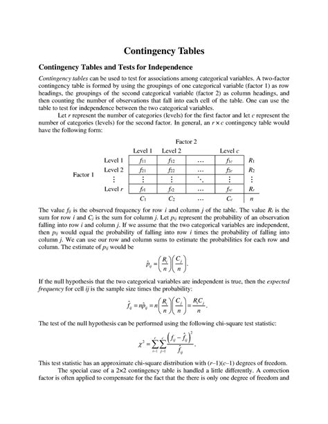 Lab 6 Contingency Tables Contingency Tables And Tests For