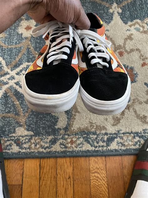 Vans Old Skool Flames Black White And Orange Mens Si Gem