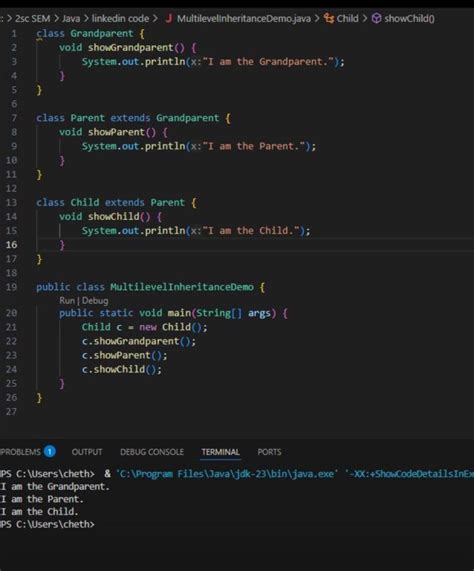 day 44 multilevel inheritance in java 📝 what i did ️ created a class