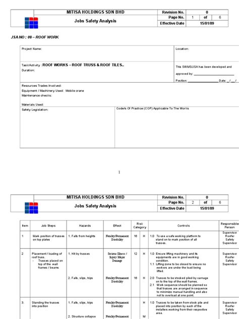Jsa No 8 Roof Work Pdf Safety Business