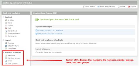 managing members in contao web hosting hub