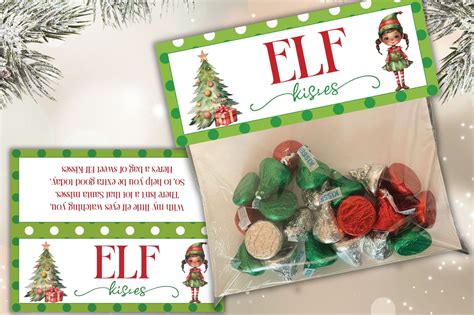 PRINTABLE Elf Kisses Treat Bag Christmas Toppers Girl Elf Christmas Party Favor Bag Topper