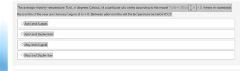 the average monthly temperature t m in degrees celsius of a