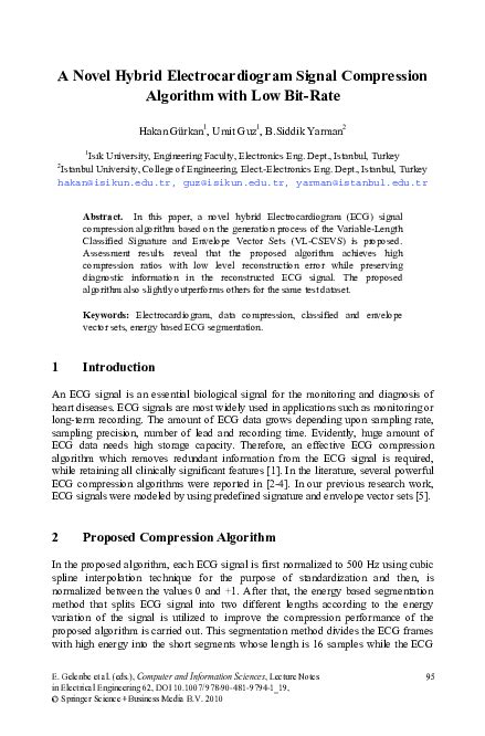 Pdf A Novel Hybrid Electrocardiogram Signal Compression Algorithm