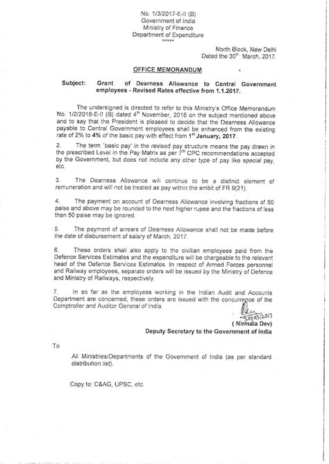 Th CPC Dearness Allowance From Jan Finance Ministry OM Dated StaffNews