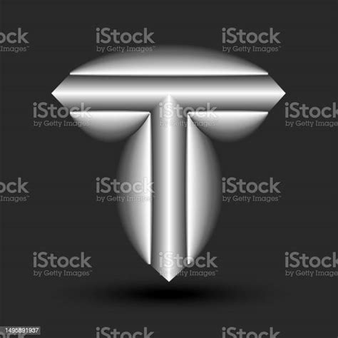 편지 T 로고 3d 모노그램 금속 구조 복합 예리한 모양 은색 창조적 인 날카로운 형태 정체성 산업 스타일 로고 타입 기술