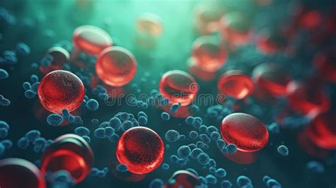 Red Blood Cells Flowing On Green Background In Scientific Abstraction