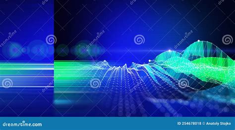 Abstract Background Wireframe Noise Grid With Lines Defocus On Blue Presentation Concept Of