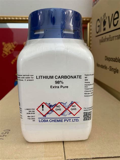 Lithium Carbonate 98 500 กรัมขวด ยี่ห้อ Loba India แล็ป วัลเล่ย์