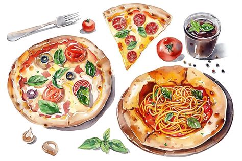 A Drawing Of A Pizza With Different Toppings And A Fork Premium Ai