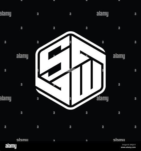 Sw Letter Logo Monogram Hexagon Shape With Ornament Abstract Isolated Outline Design Template