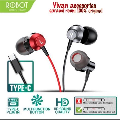 Jual Robot Headset Re240c Earphone Type C Bass Sound Quality Ergonomic Design Wired Shopee