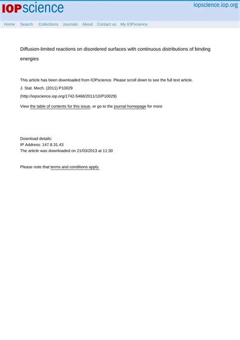 Pdf Diffusion Limited Reactions On Disordered Surfaces With Continuous Distributions Of