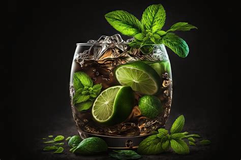 Premium Photo Boozy Minty And Refreshing Dark Rum Mojito Cocktail