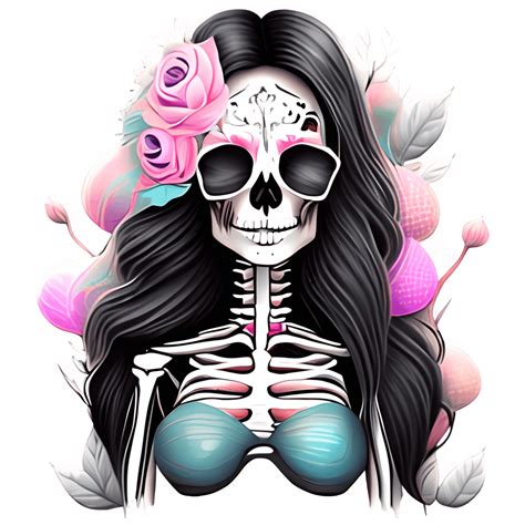Beautiful Skeleton Lady Wearing Sunglasses And · Creative Fabrica