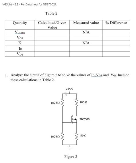 Solved Vgs Th 2 1 Per Datasheet For Nds7002a Table 2