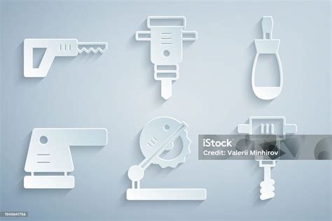 木工品ドライバー電気サンダー電気ハンドコンクリートミキサー建設削岩機往復アイコン用のセットテーブルソーベクトル 3dのベクターアート素材や