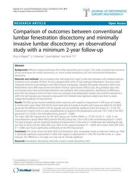 Pdf Comparison Of Outcomes Between Conventional Lumbar Fenestration