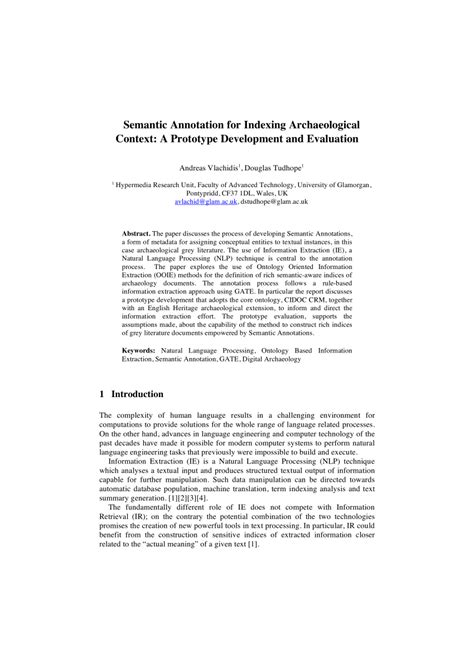 Pdf Semantic Annotation For Indexing Archaeological Context A